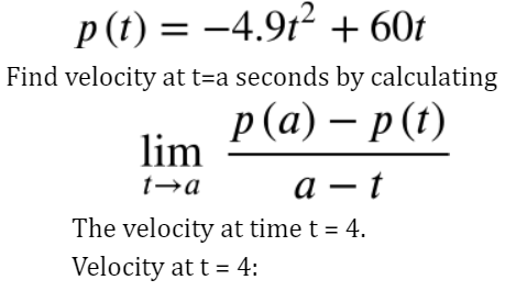Solved p(t)=−4.9t2+60t Find velocity at t=a seconds by | Chegg.com