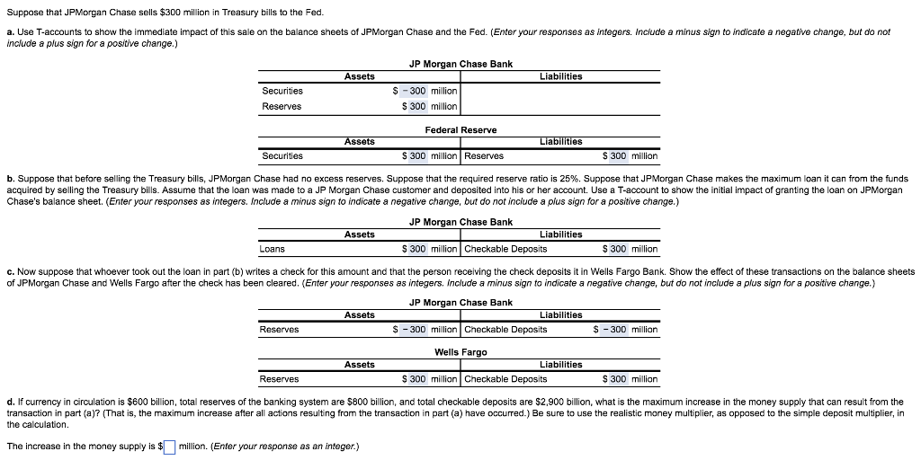 Solved Suppose that JPMorgan Chase sells $300 million in | Chegg.com