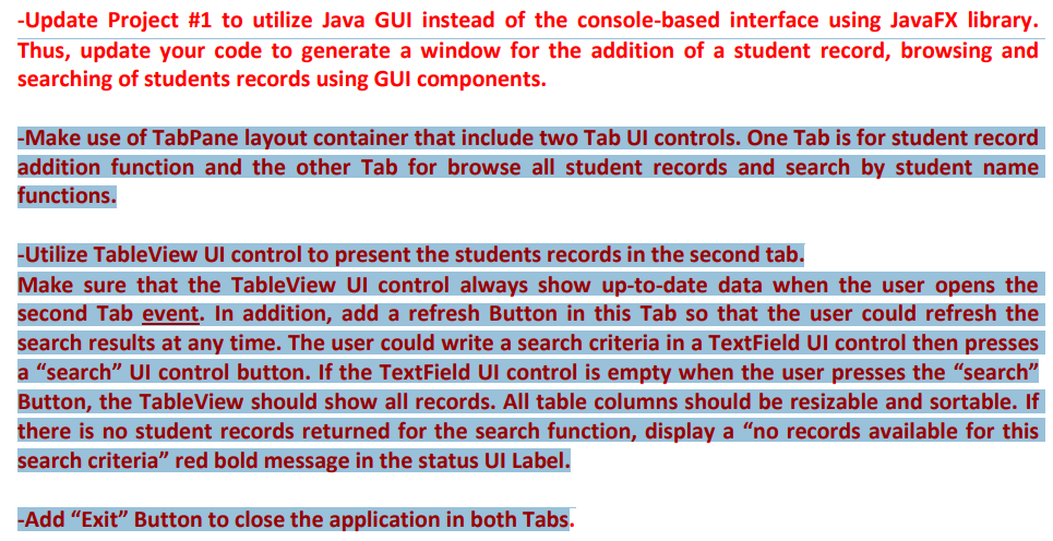 -Update Project \#1 to utilize Java GUI instead of | Chegg.com