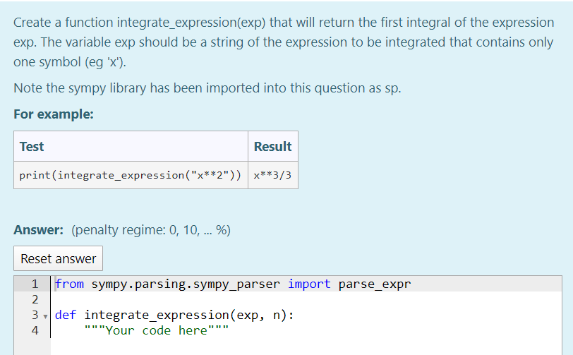 Solved Create a function integrate_expression(exp) that will | Chegg.com
