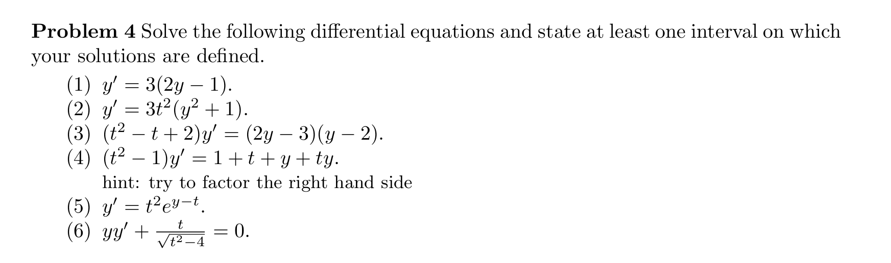 Solved Problem 4 ﻿Solve the following differential equations | Chegg.com