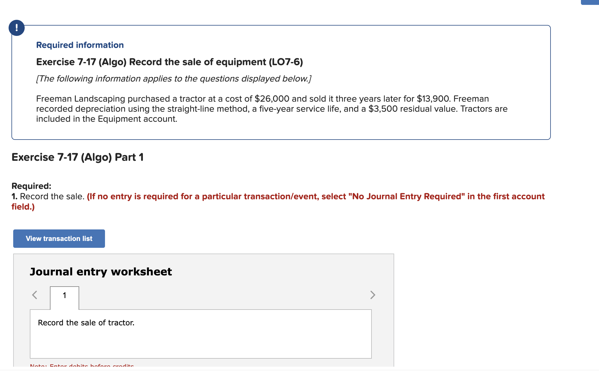 Solved Required information Exercise 7-17 (Algo) Record the | Chegg.com