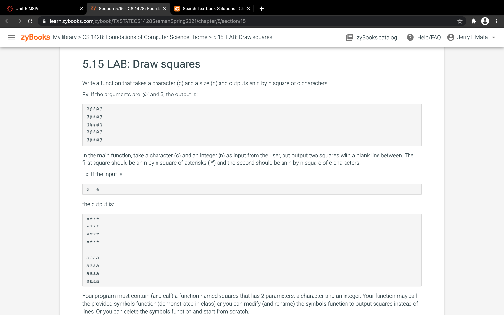 Solved Unit 5 MSP zy Section 5.15 - CS 1428: Found X C | Chegg.com