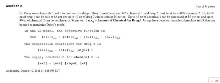 Solved Question 2 1 out of 11 points Eli Daisy uses | Chegg.com