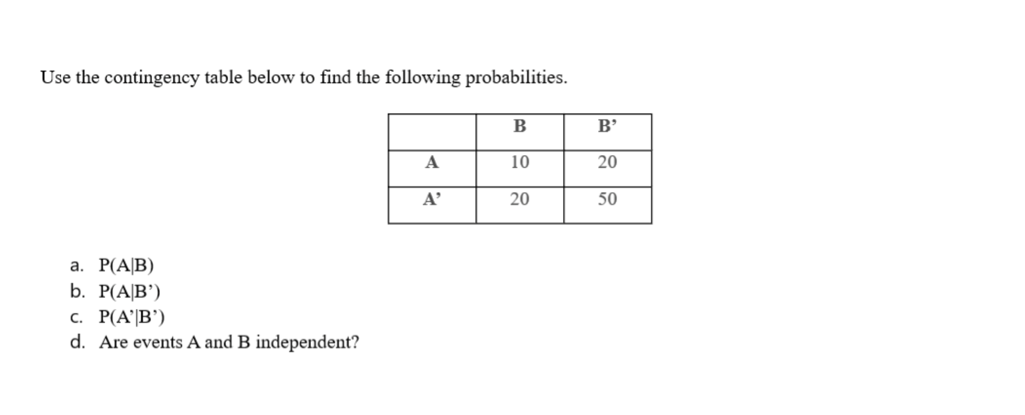 Solved Use the contingency table below to find the following | Chegg.com