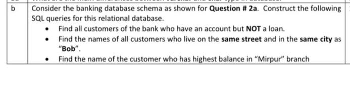 Solved 2a For the following banking database schema: | Chegg.com