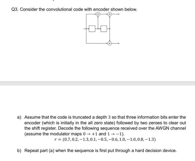 Solved Q3. Consider the convolutional code with encoder | Chegg.com Solved Q3. Consider the convolutional code with encoder | Chegg.com