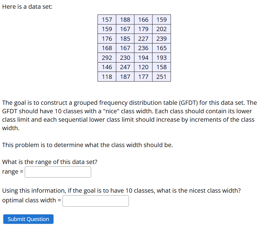 Solved Here is a data set:The goal is to construct a grouped | Chegg.com