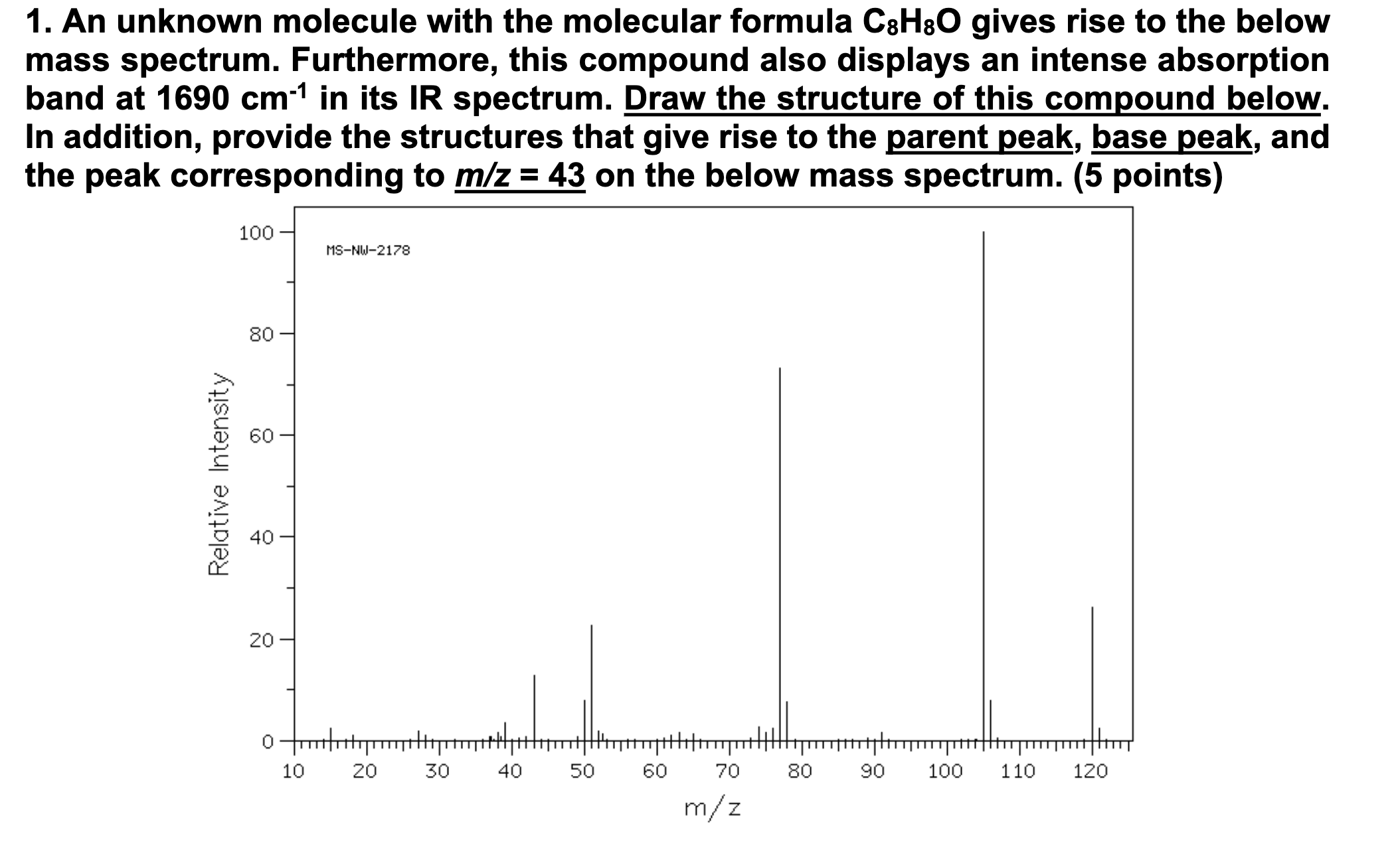 Solved An ﻿unknown molecule with the molecular formula C8H8O | Chegg.com