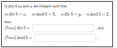 Solved n mod 5 = 2 (2 pts) If m and n are integers such that | Chegg.com
