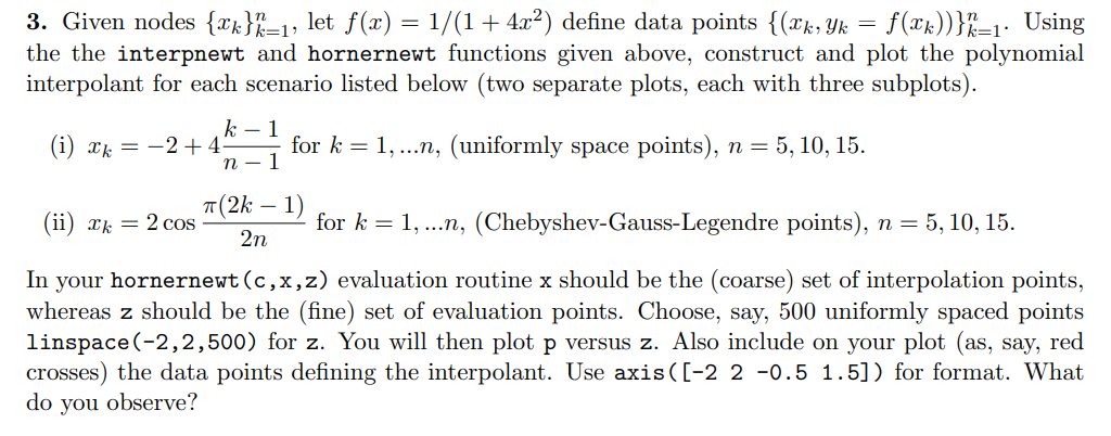 Solved function c=interpnewt (x,y) % function c=interpnewt | Chegg.com