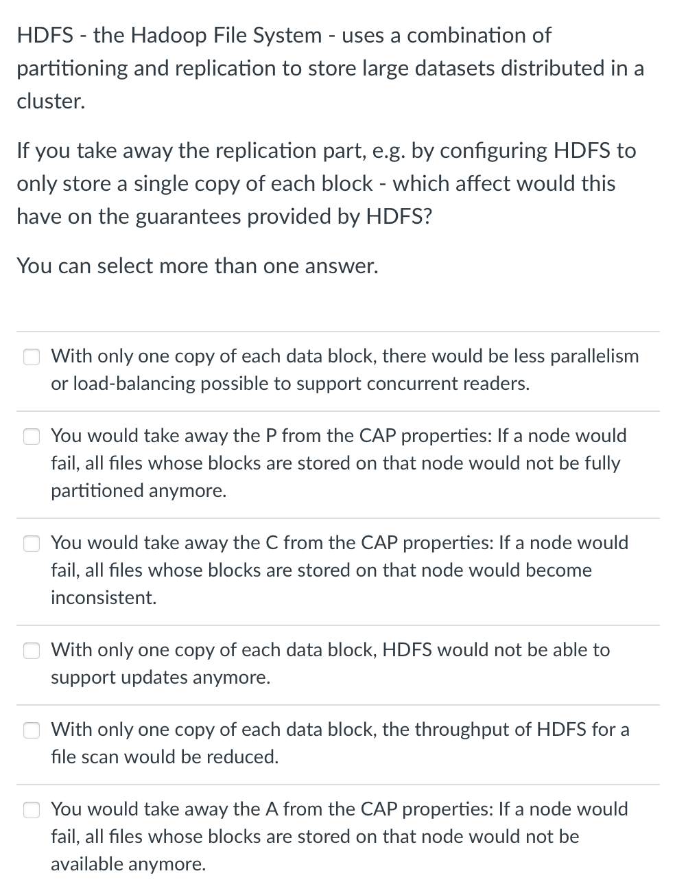 Solved HDFS - the Hadoop File System - uses a combination of | Chegg.com