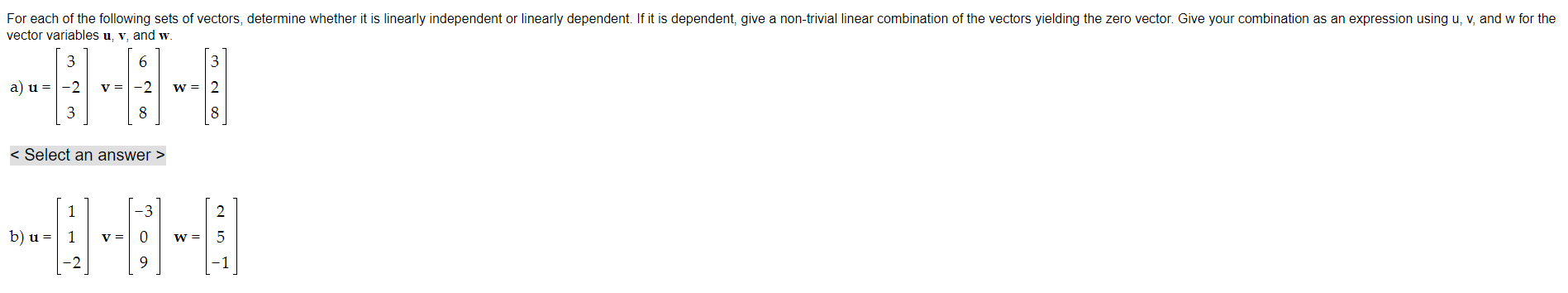 Solved vector variables u,v, and w. a) | Chegg.com