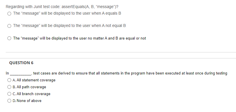 Solved Regarding with Junit test code: assertEquals(A, B, | Chegg.com