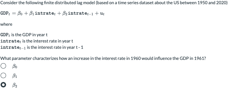 Solved Consider the following finite distributed lag model | Chegg.com
