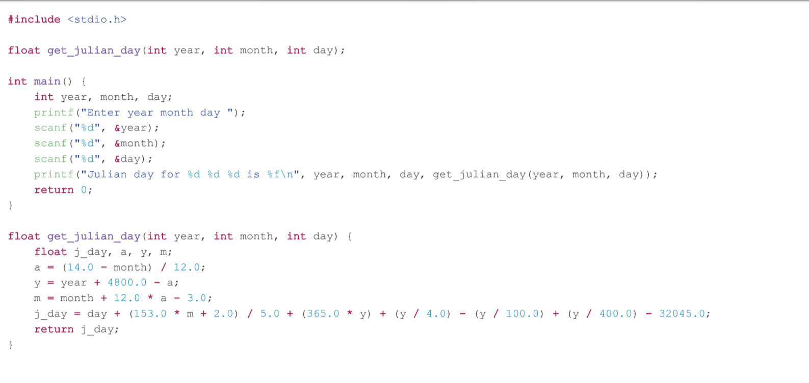 Solved Using the function for calculating the Julian Day | Chegg.com