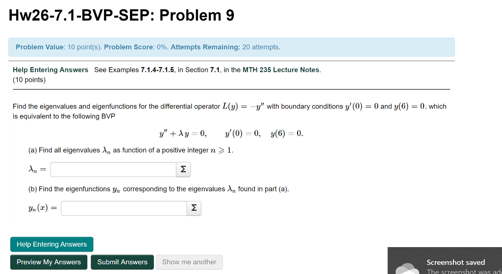 Solved Hw26-7.1-BVP-SEP: Problem 9 Problem Value: 10 | Chegg.com