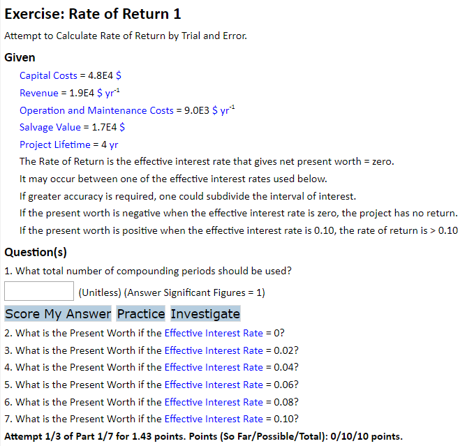 Solved Exercise: Rate of Return 1 Attempt to Calculate Rate | Chegg.com