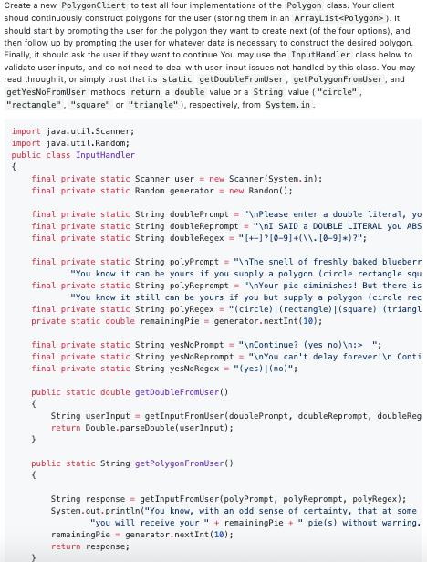 Create a new PolygonClient to test all four | Chegg.com