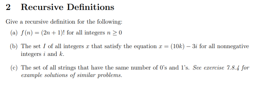 2 Recursive Definitions Give a recursive definition | Chegg.com