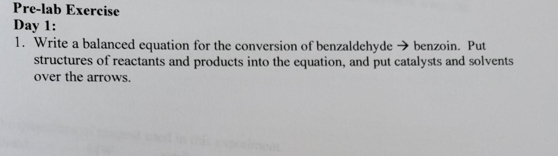 Solved Pre-lab Exercise Day 1: 1. Write a balanced equation | Chegg.com