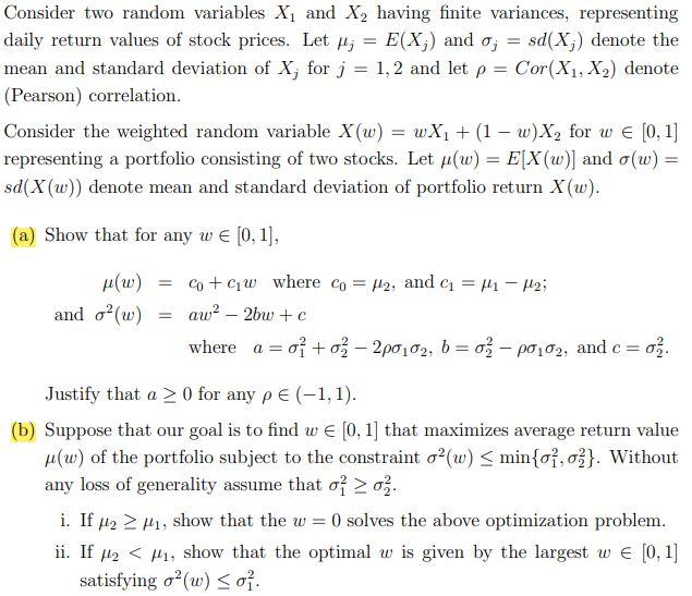Consider two random variables X1 and X, having | Chegg.com