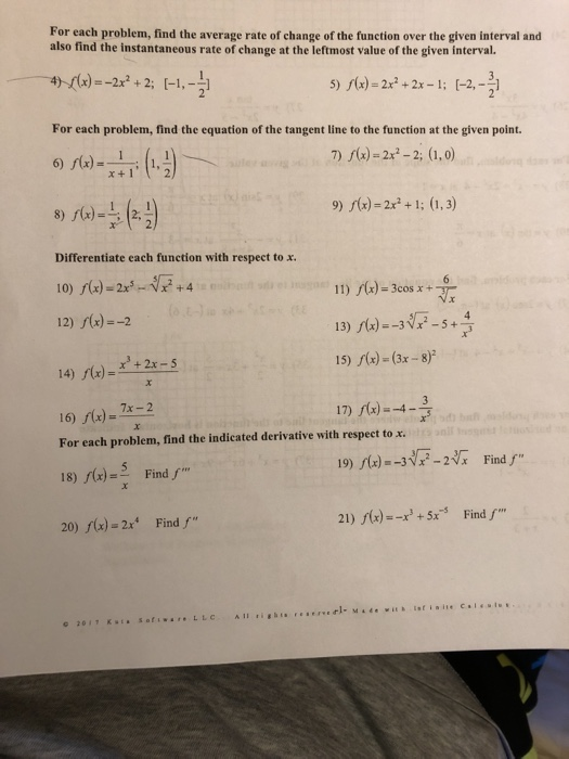 Solved For each problem, find the average rate of change of | Chegg.com