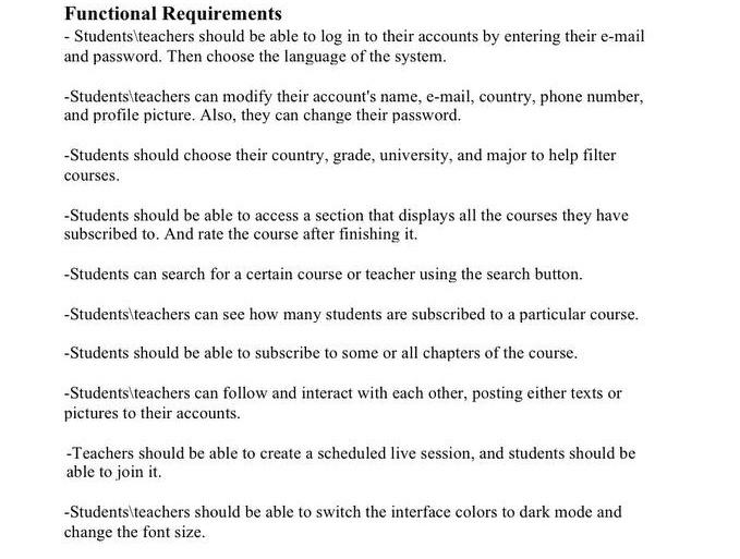 Solved Functional Requirements - Studentslteachers should be | Chegg.com