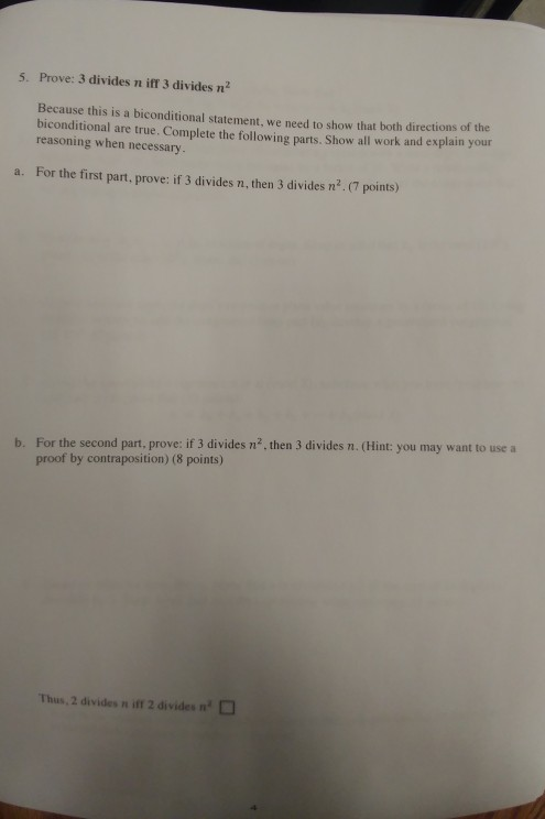 Solved 5. Prove: 3 divides n iff 3 divides n? Because this | Chegg.com