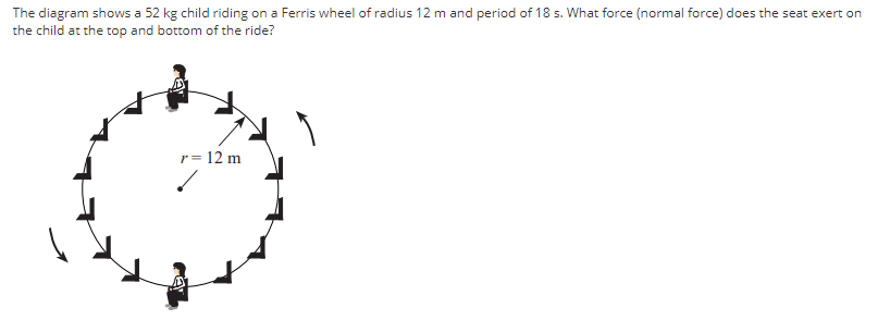 Solved The diagram shows a 52 kg child riding on a Ferris | Chegg.com