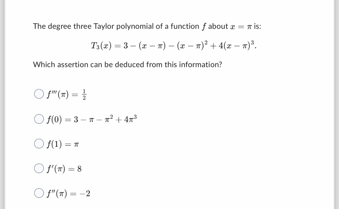 Solved The degree three Taylor polynomial of a function f | Chegg.com