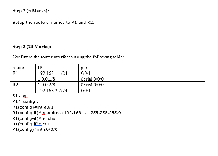 Solved Step 2 (5 Marks): Setup the routers' names to R1 and | Chegg.com