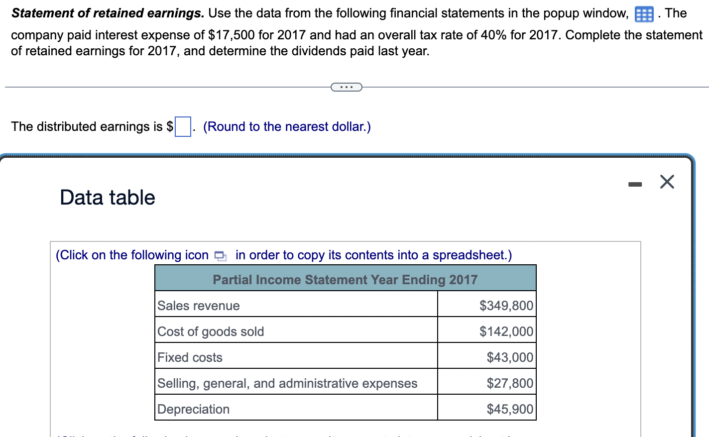Solved Statement of retained earnings. Use the data from the | Chegg.com