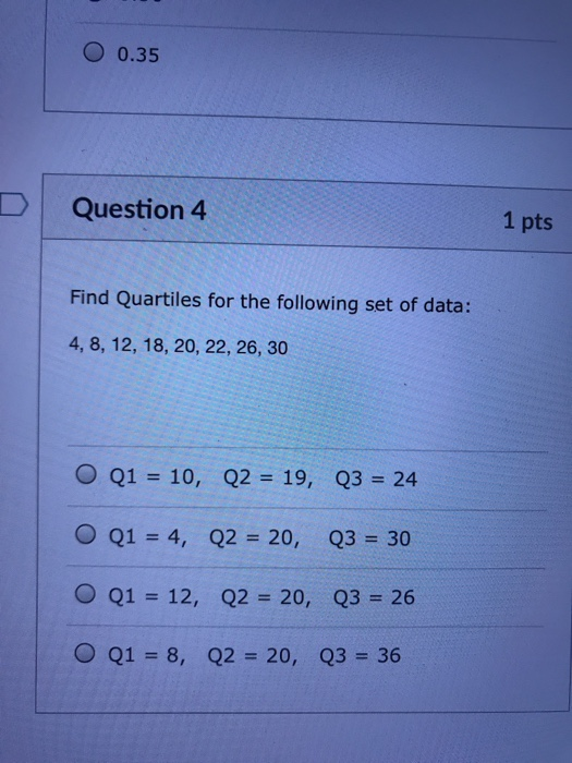 Solved 0.35 Question 4 1 pts Find Quartiles for the | Chegg.com