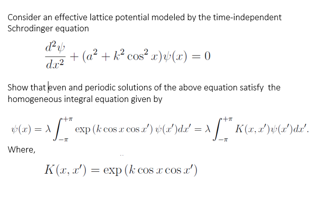 Consider an effective lattice potential modeled by | Chegg.com