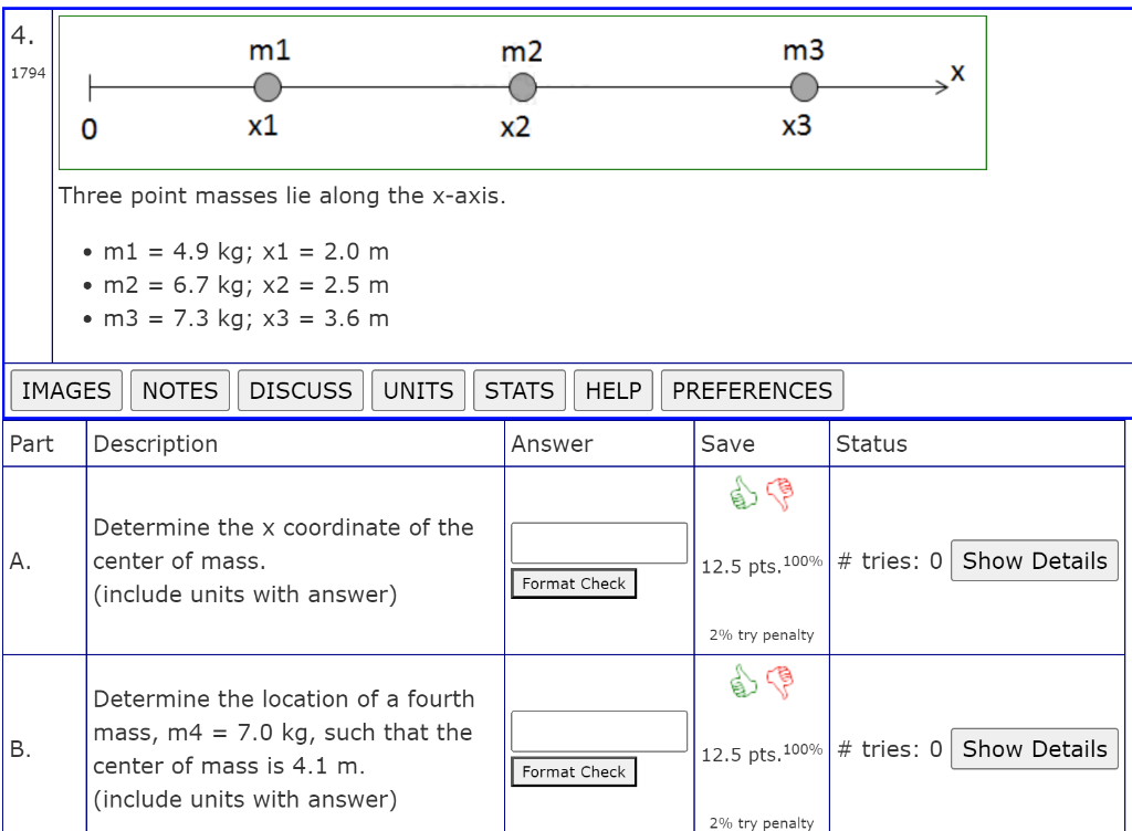 Solved Three point masses lie along the x-axis. - m1=4.9 | Chegg.com