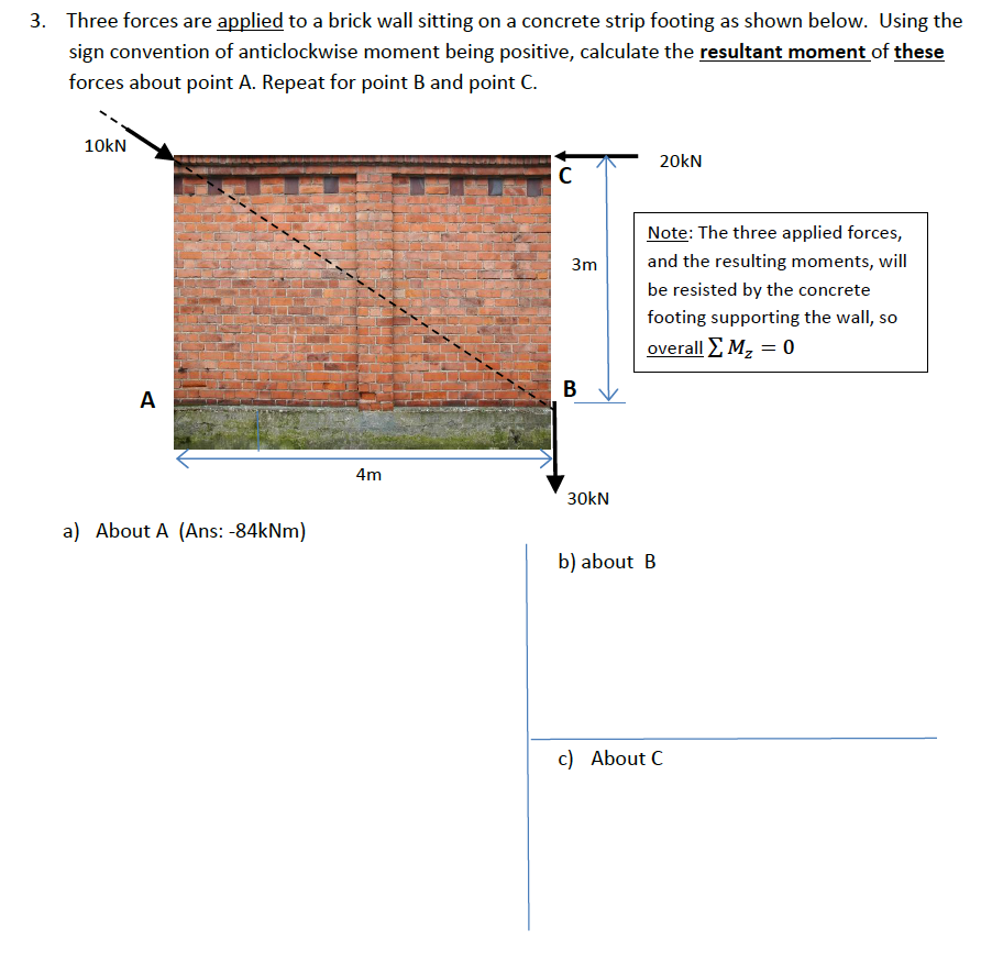 Solved Three forces are applied to a brick wall sitting on a | Chegg.com