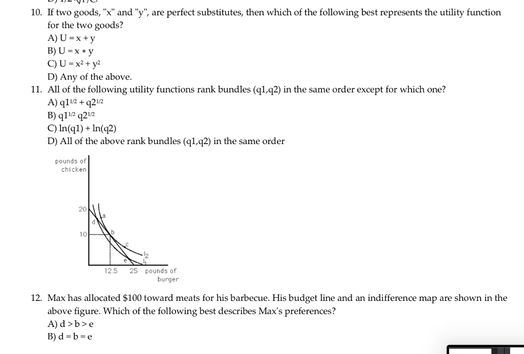 Solved 10. If two goods, "x" and "y", are perfect | Chegg.com