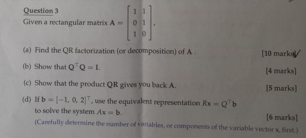 Solved 1 1 Question 3 Given a rectangular matrix A = B 1 0 | Chegg.com