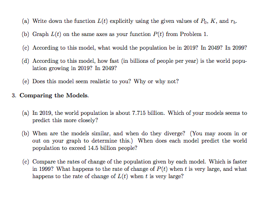 Solved Math 226 Activity 6 The world population in 1999 was | Chegg.com