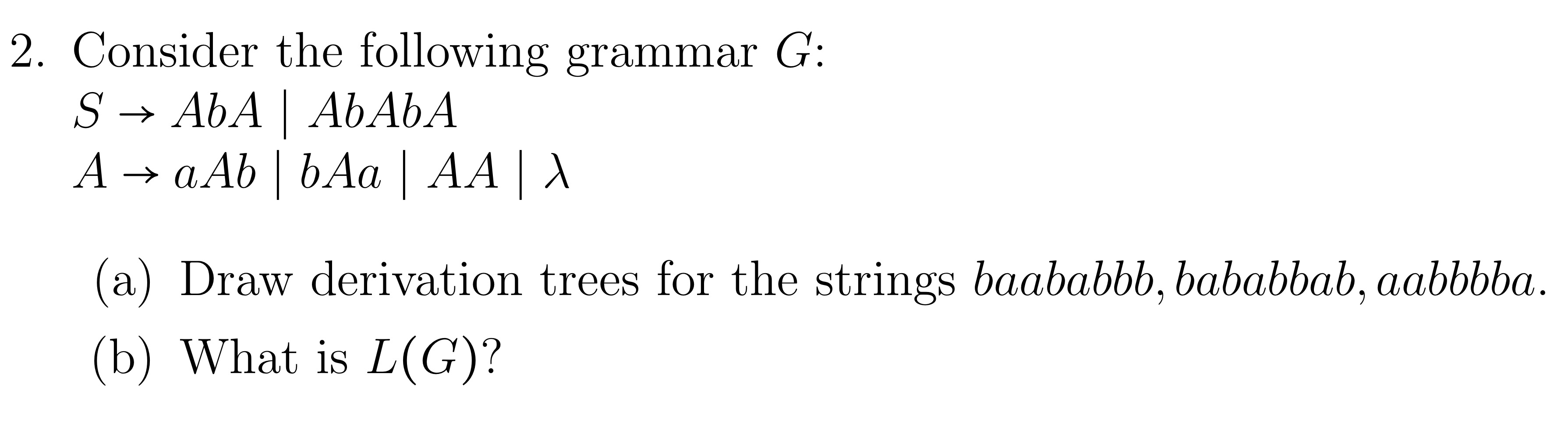 Consider the following grammar G | Chegg.com Consider the following grammar G | Chegg.com