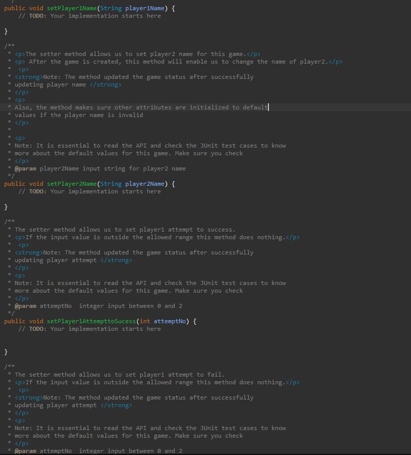 Solved public void setPlayer1Wame (String player1Name) \{ // | Chegg.com