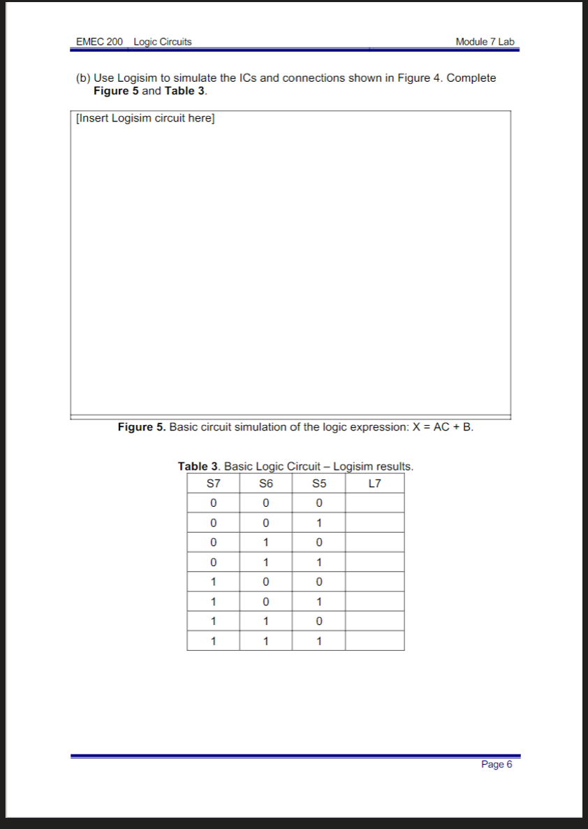 Solved EMEC 200 Logic Circuits Module 7 Lab Objectives: The | Chegg.com