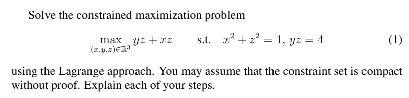Solved Solve the constrained maximization problem | Chegg.com