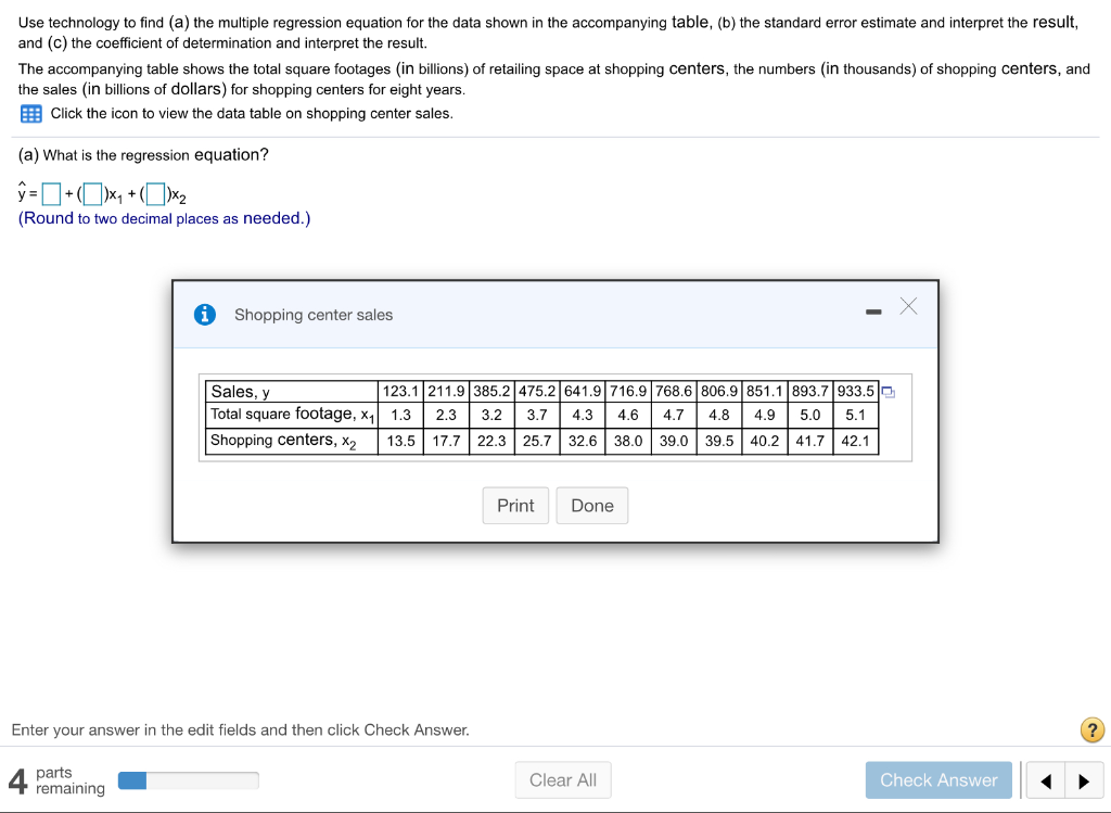 Solved Use technology to find (a) the multiple regression | Chegg.com