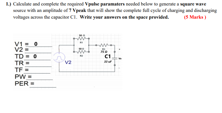 Solved 1.) Calculate and complete the required Vpulse | Chegg.com