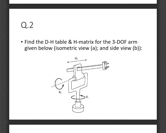 Solved Q.2 . Find the D-H table & H-matrix for the 3-DOF arm | Chegg.com