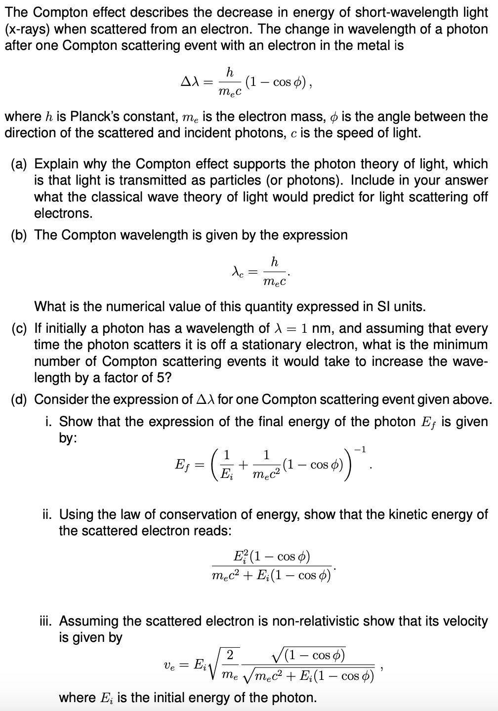 Solved The Compton effect describes the decrease in energy | Chegg.com