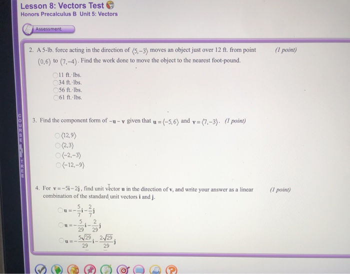 Solved Lesson 8: Vectors Test Honors Precalculus B Unit 5: | Chegg.com