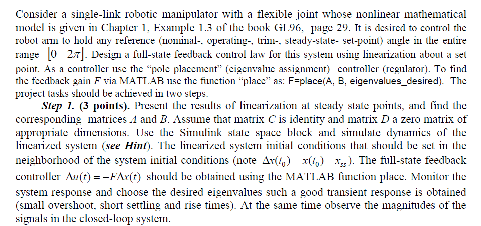 Solved Consider a single-link robotic manipulator with a | Chegg.com
